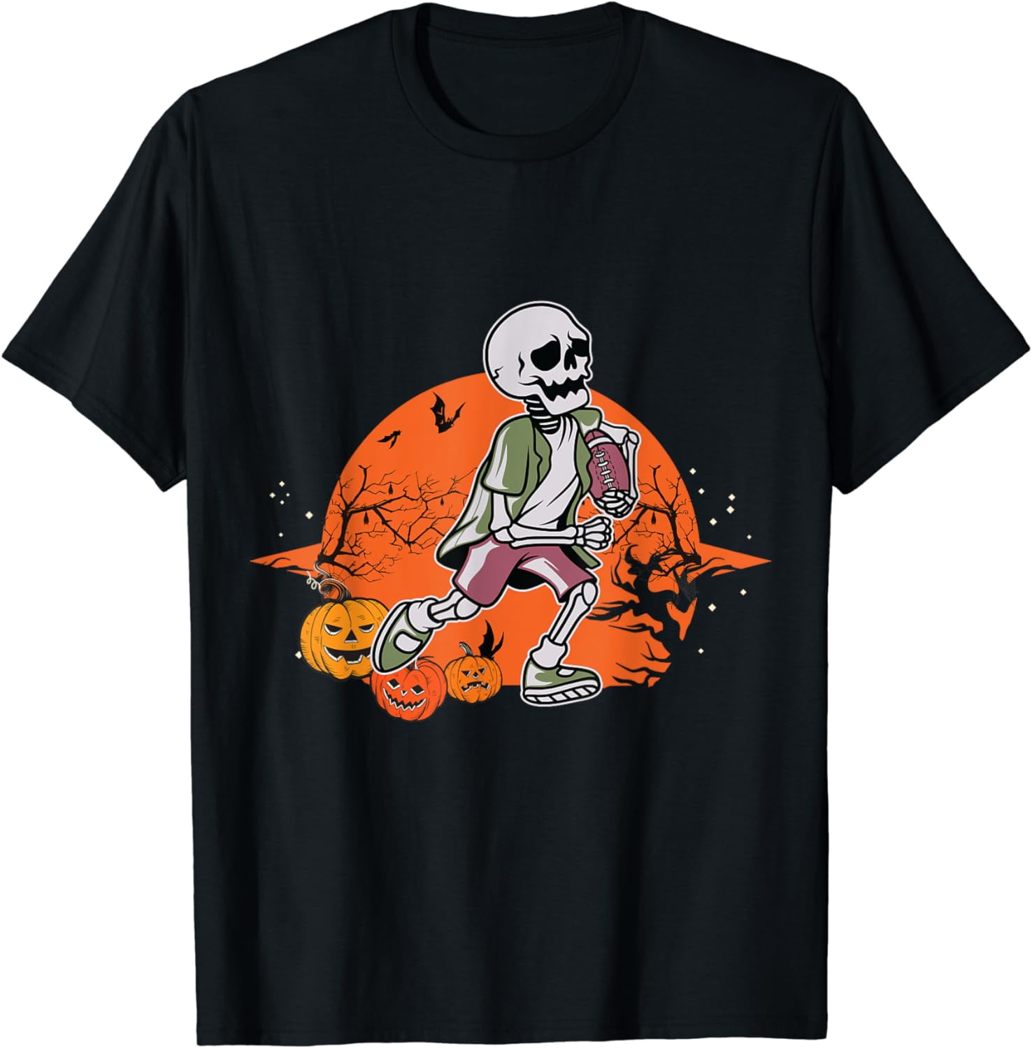 Horror American Football Skeleton Halloween Football Fan T-Shirt ...