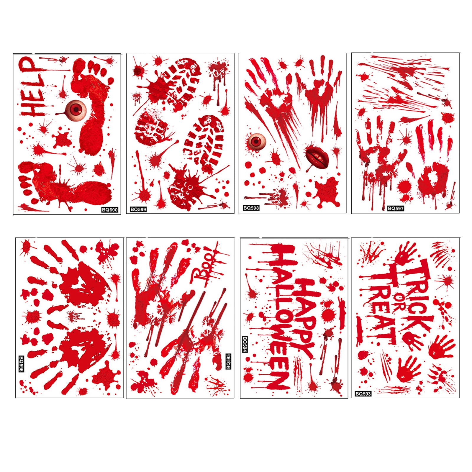 Horror Bloody Handprint Footprint Decal 8 Sheets Pattern Adhesive ...