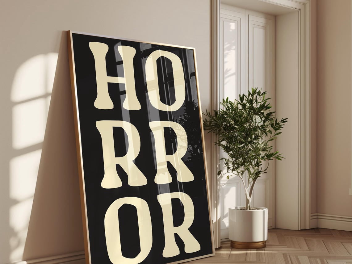 Horror, Bold Typography Wall Print, Spooky Wall Decor For Horror Lovers ...