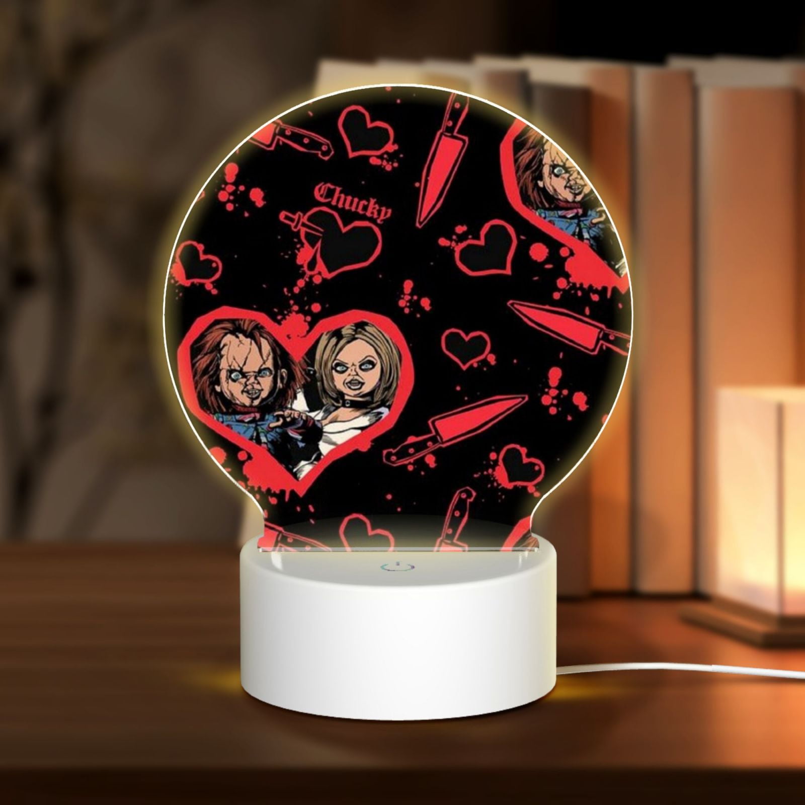 Horror Bride Of Chucky Round Acrylic Night Light Decoration USB Cable ...