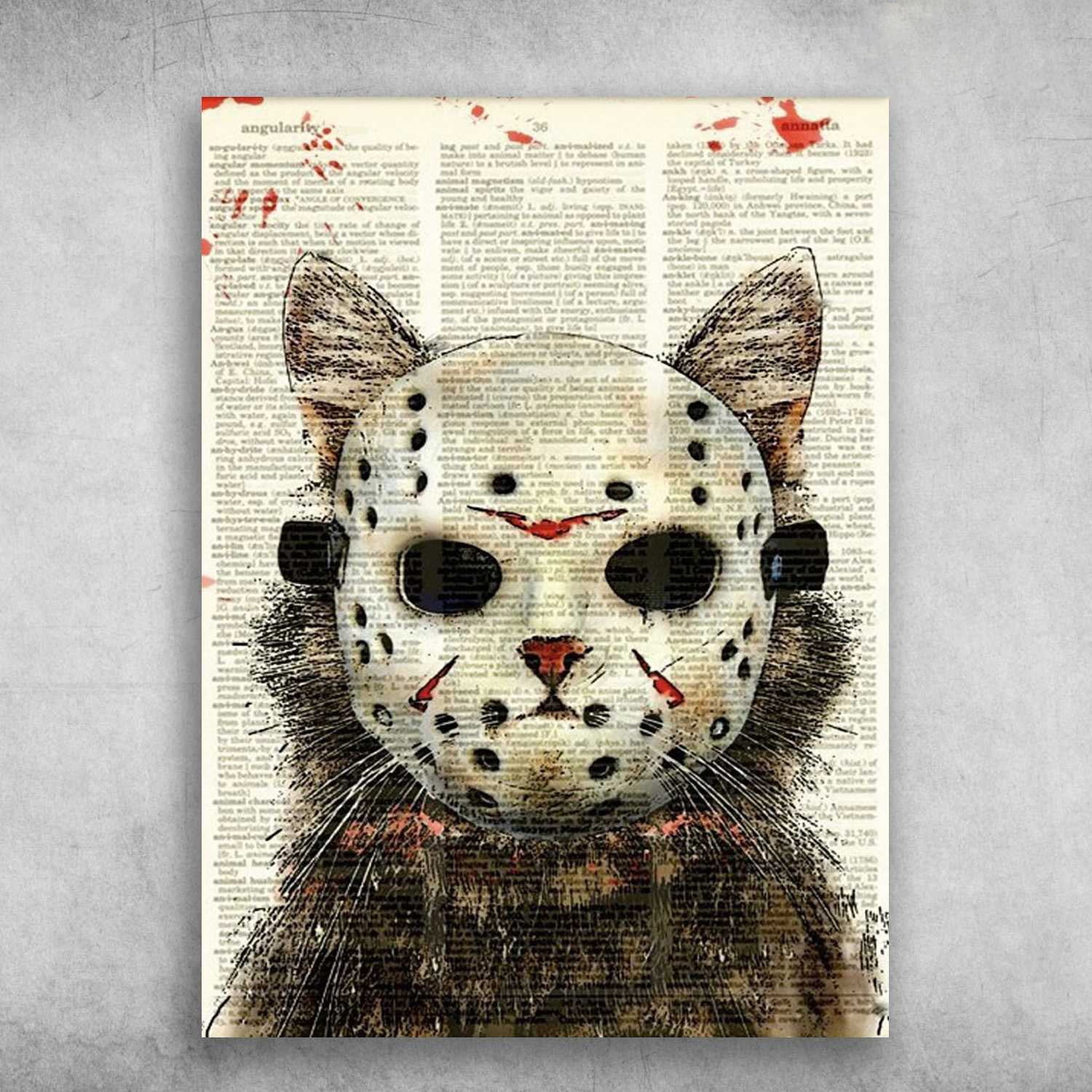 Horror Cat, Cat Poster, Jason Voorhees, Friday the 13th 11 x 17 Inch ...