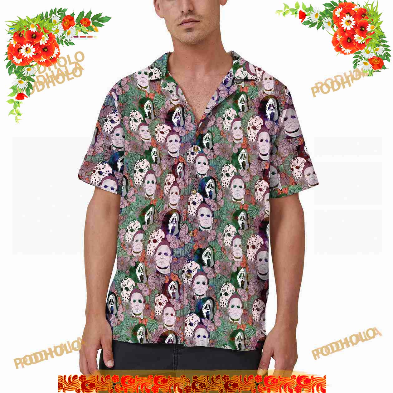 Horror Characters Tarot Card Button Up Shirt - Walmart.com