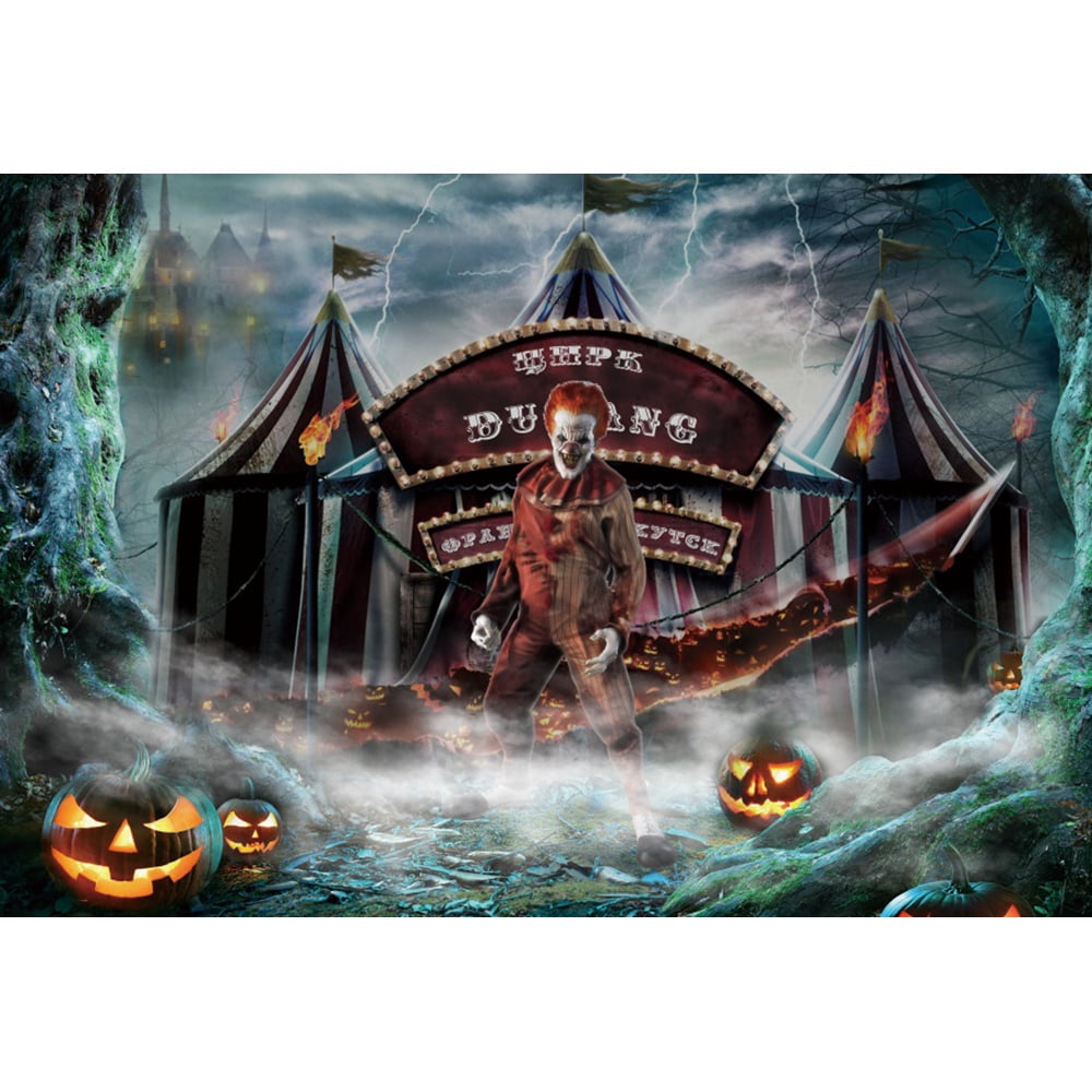 Horror Circus Halloween Backdrop Giant Evil Clown Entrance Scary Skull ...