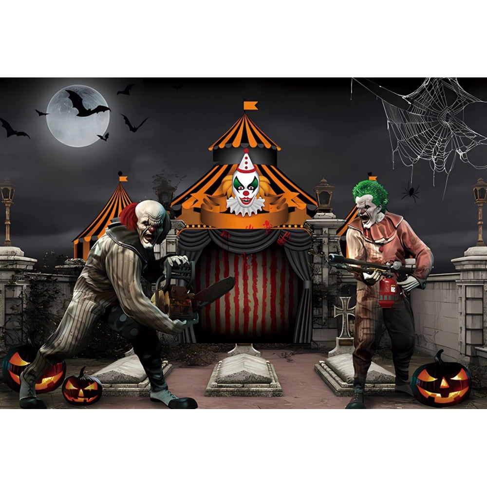Horror Circus Halloween Backdrop Giant Evil Clown Entrance Scary Skull ...