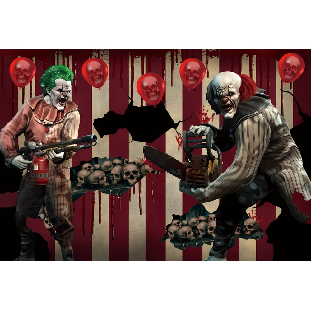 Horror Circus Halloween Backdrop Giant Evil Clown Entrance Scary Skull ...