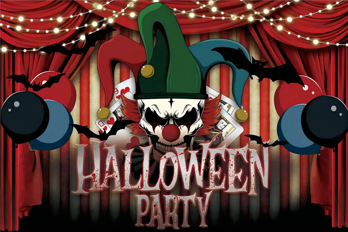Horror Circus Halloween Photography Backdrop Background Purple Stripes Giant Evil Joker Clown ...