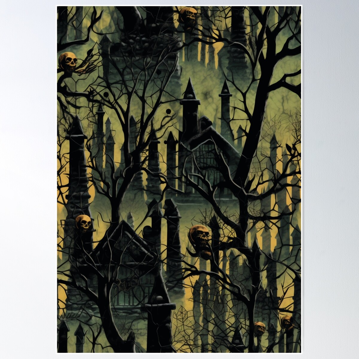 Horror Cobweb In A Shadowy Graveyard Art-Deco Style Poster Wall Art ...