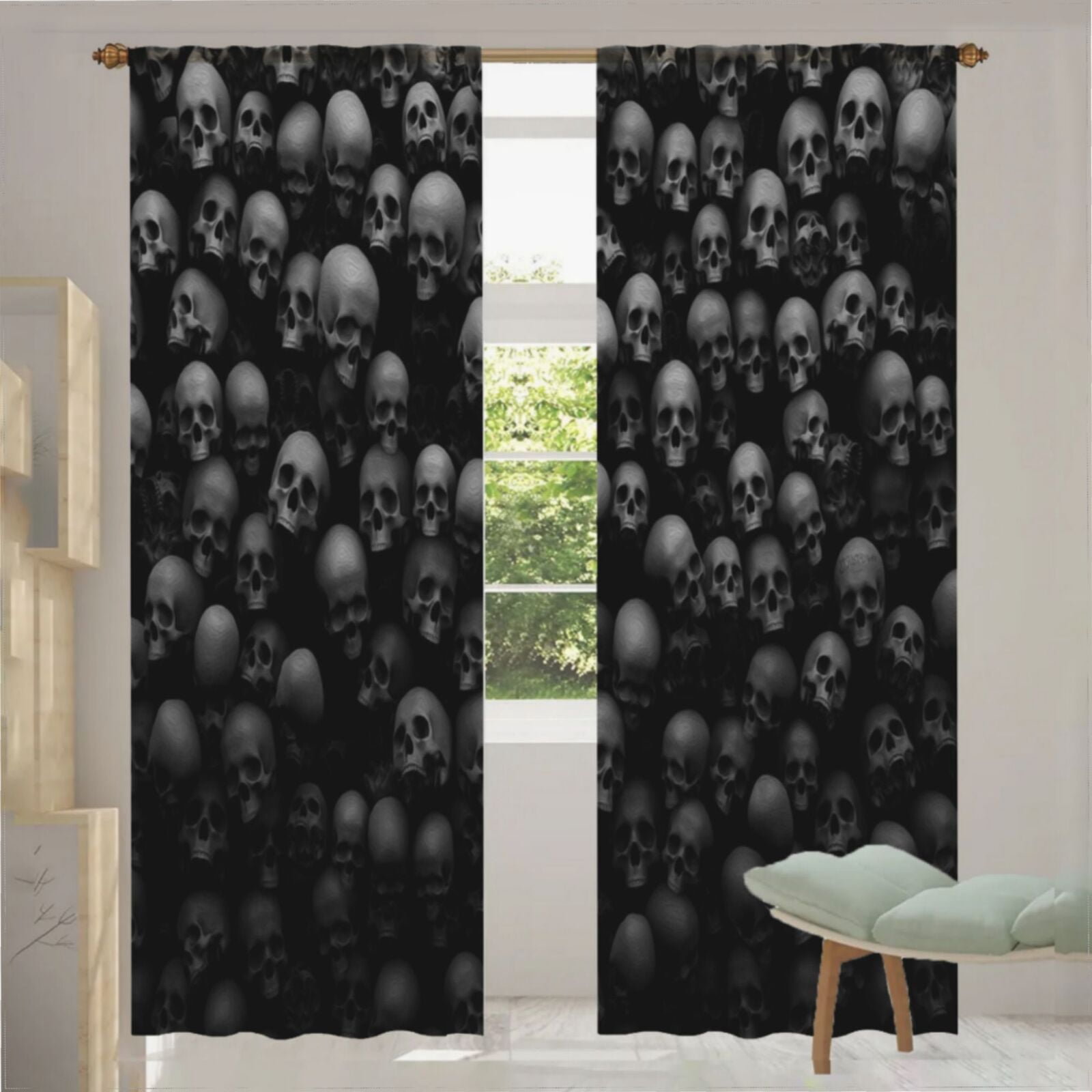 Horror Collection Skull Tulle Sheer Window Curtains For Living Room ...