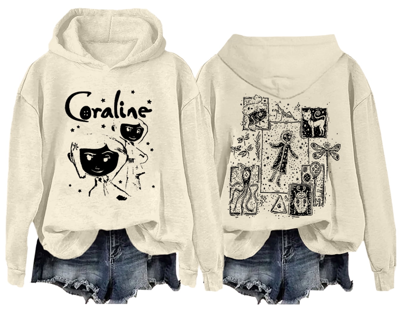 Horror Coraline Movie Hoodie, Halloween Coraline Hoodie, Horror ...