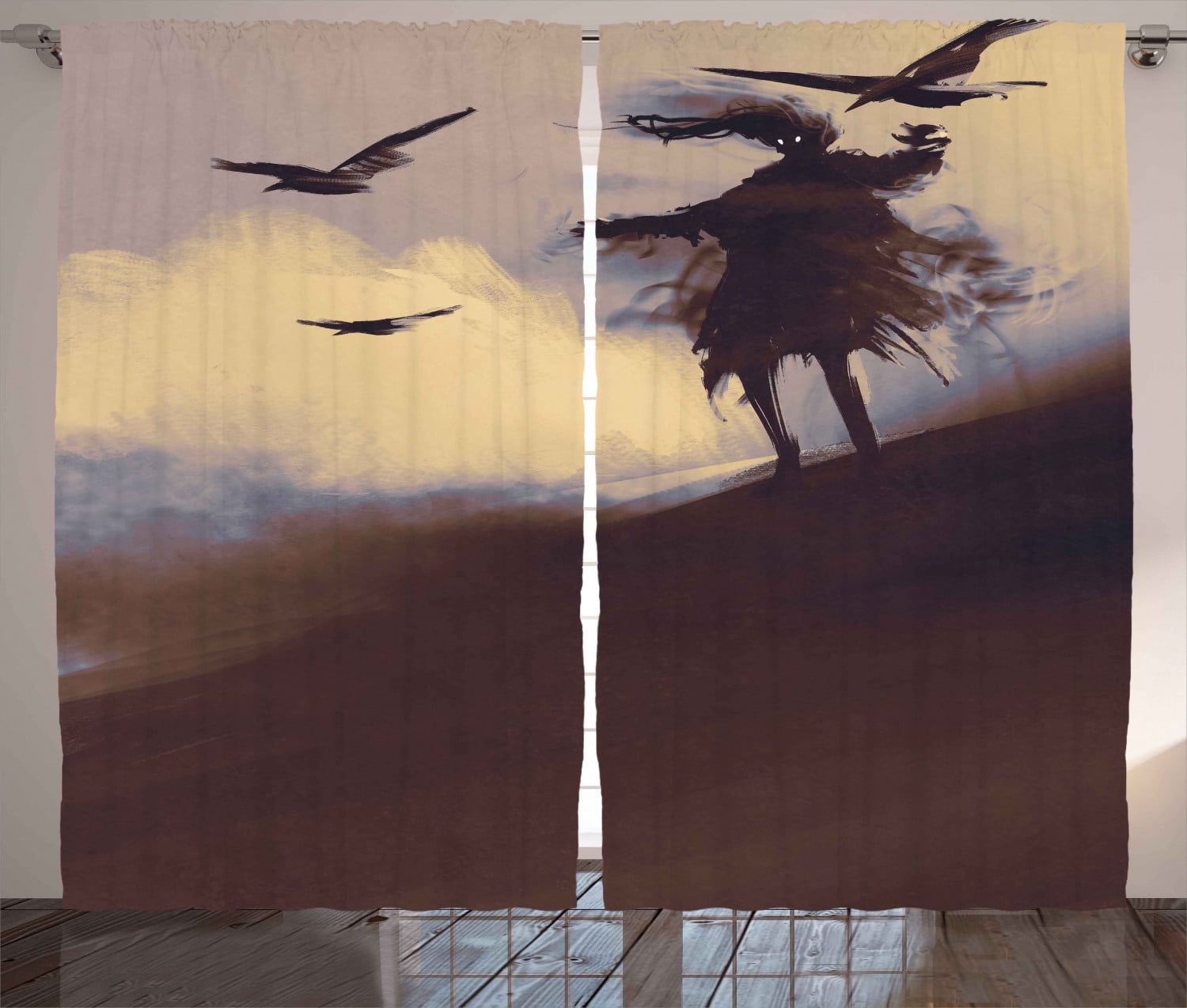 Ambesonne Horror Curtains 2 Panel Set, Dark Soul Crows on Hills, 108" x ...
