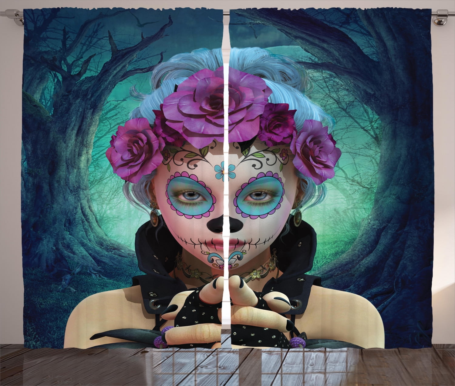 Ambesonne Horror Curtains 2 Panel Set, Scary Clown Girls Flower, 108" x ...