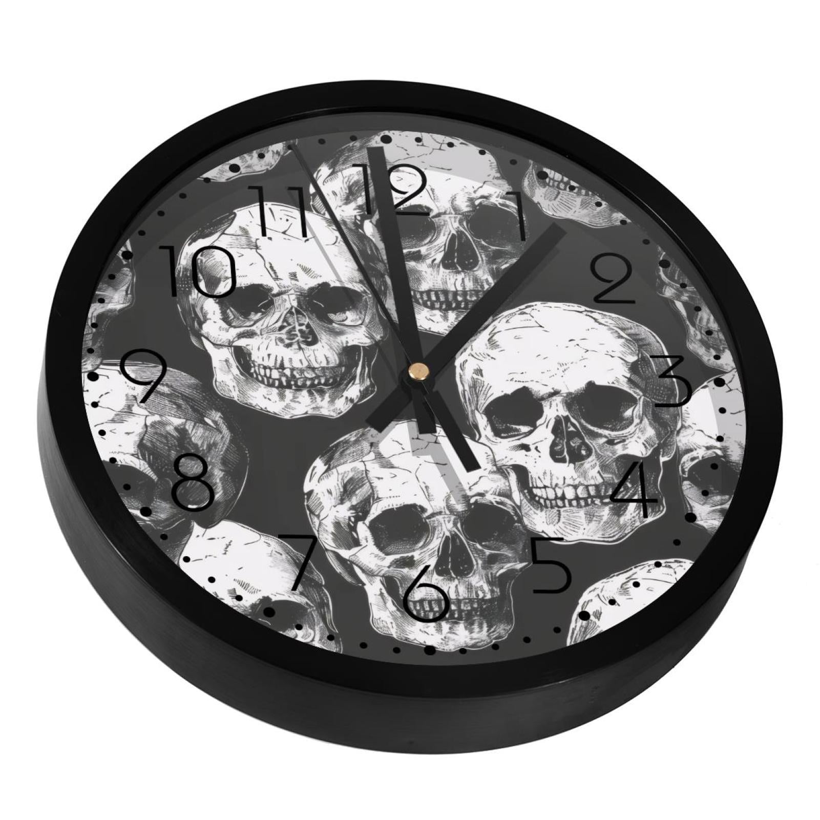 Horror Dead Human Skull Silent Wall Clock, Non Ticking Battery Operated ...