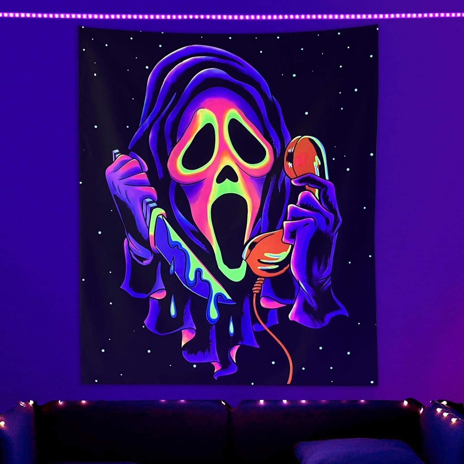 Horror Ghost Face Blacklight Tapestry, UV Reactive Tapestries Wall ...