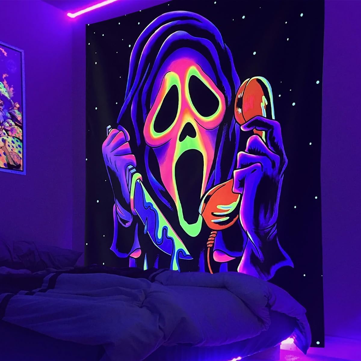 Horror Ghost Face Blacklight Tapestry, UV Reactive Tapestries Wall ...