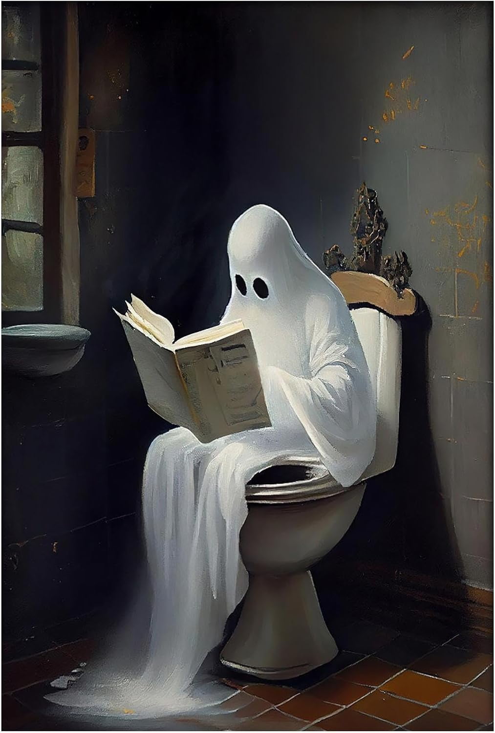 Horror Ghost Posters Fun Ghost on Toilet Wall Decor Vintage Halloween ...