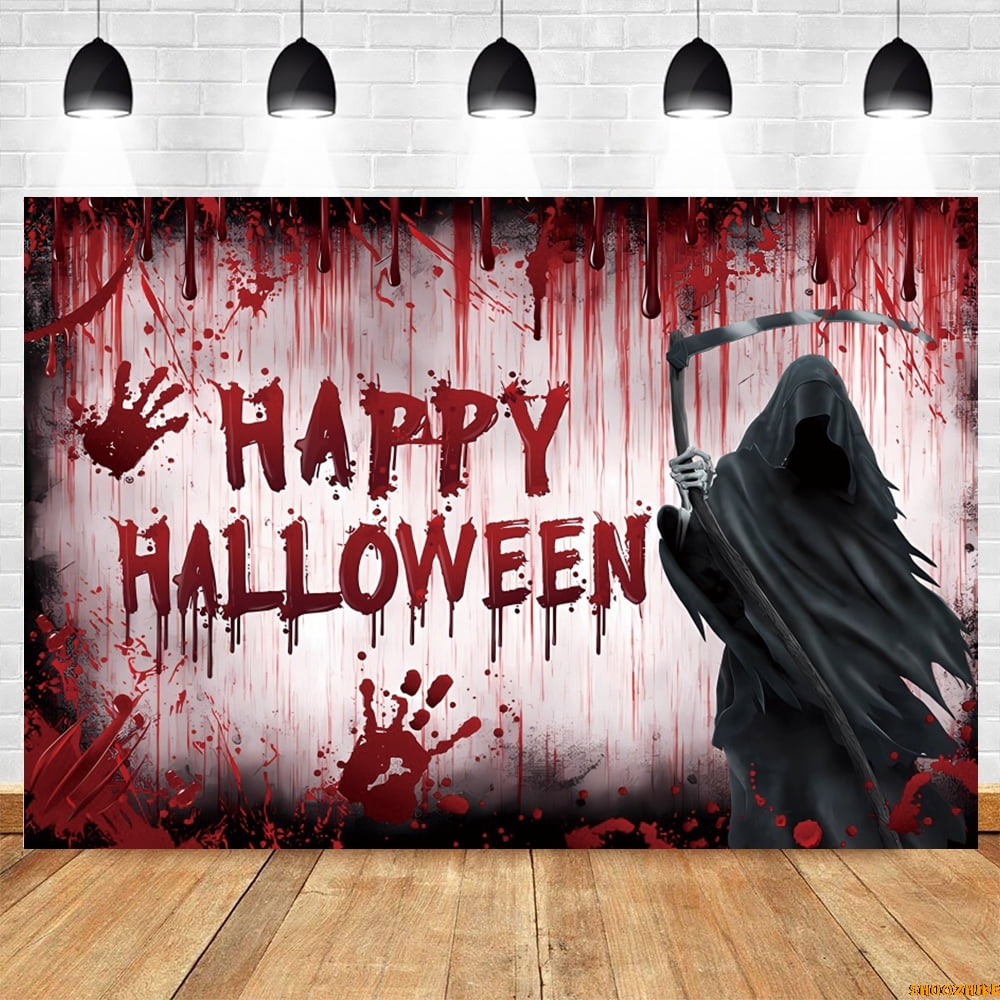 Horror Hallowe Backdrop Blood Zombie Skeleton Skull Grim Reaper Room ...