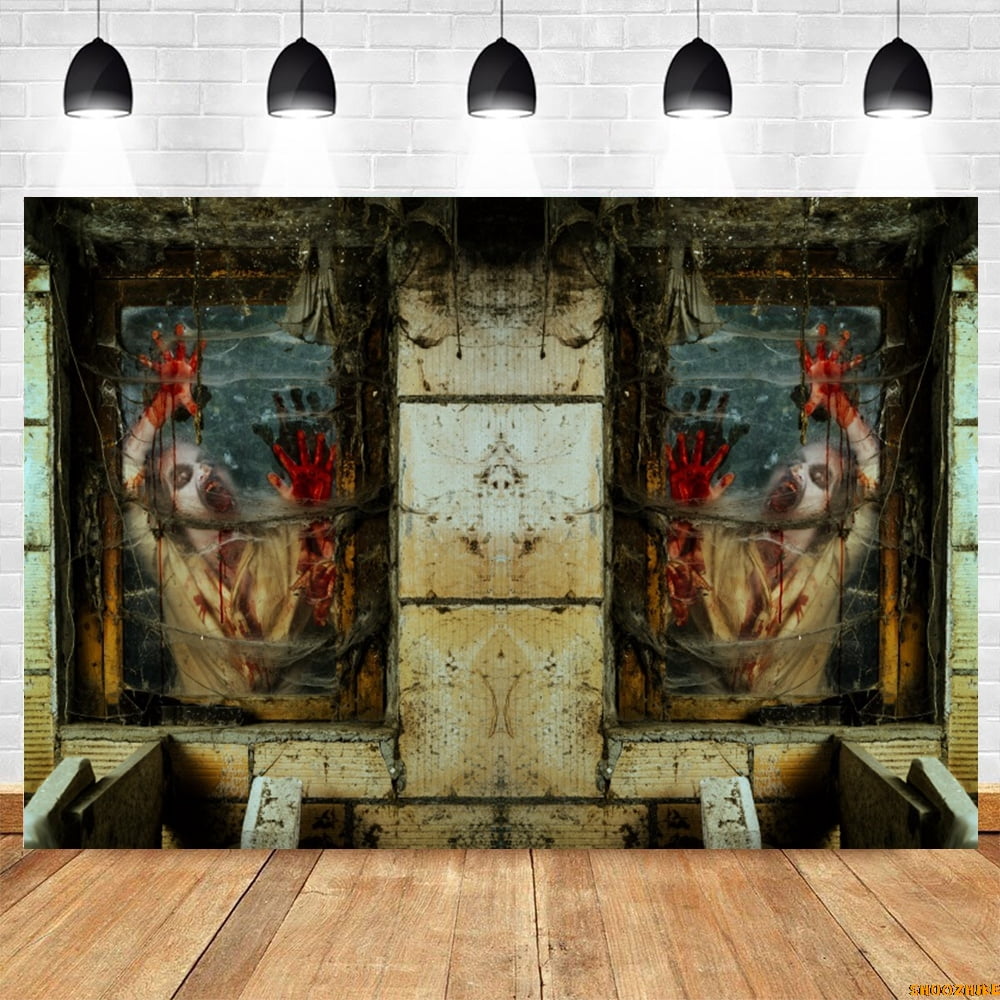 Horror Hallowe Backdrop Blood Zombie Skeleton Skull Grim Reaper Room ...