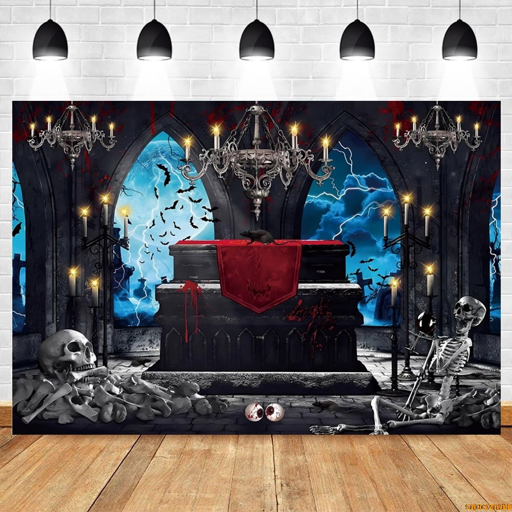 Horror Hallowe Backdrop Blood Zombie Skeleton Skull Grim Reaper Room ...