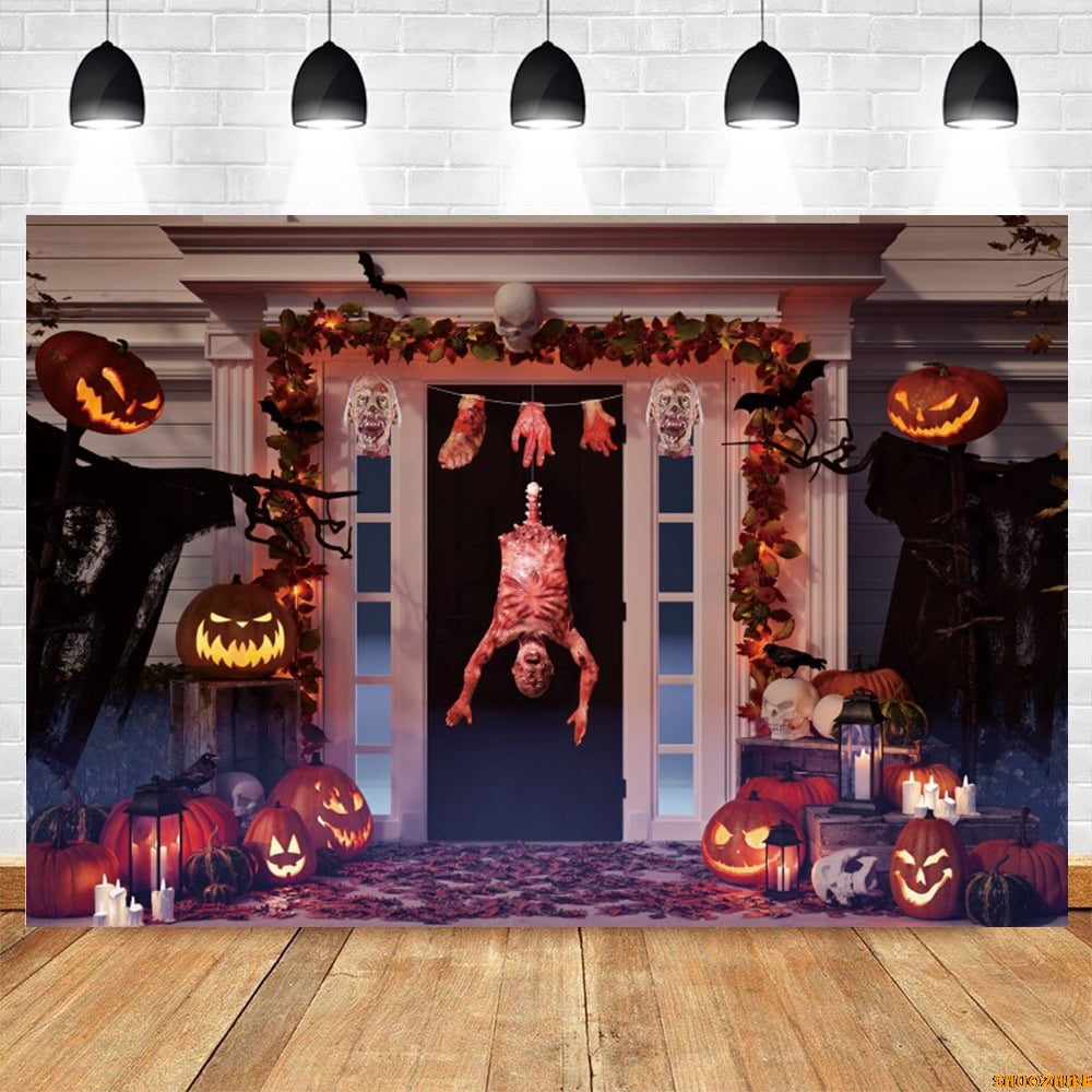 Horror Hallowe Backdrop Blood Zombie Skeleton Skull Grim Reaper Room ...