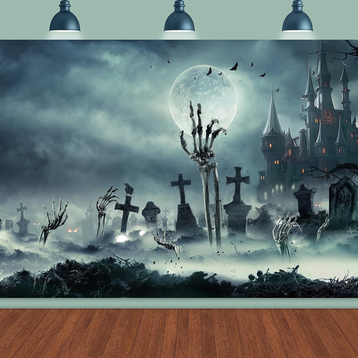 Horror Halloween Backdrop, Scary Cemetery Backdrop Full Moon Scary ...