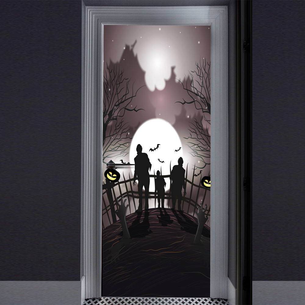 Horror Halloween Door Stickers 3D Mural Decal Scary Night Home Bedroom ...
