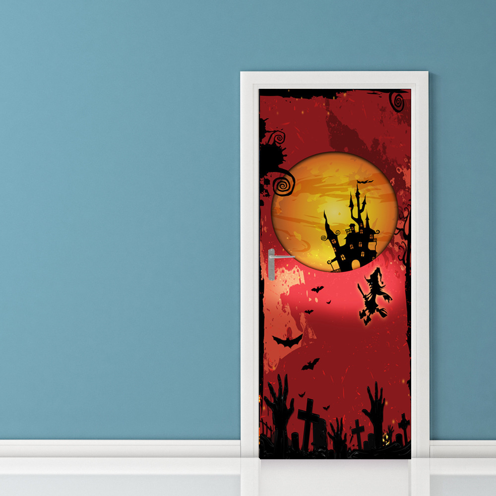 Horror Halloween Door Stickers 3D Mural Decal Scary Night Home Bedroom ...