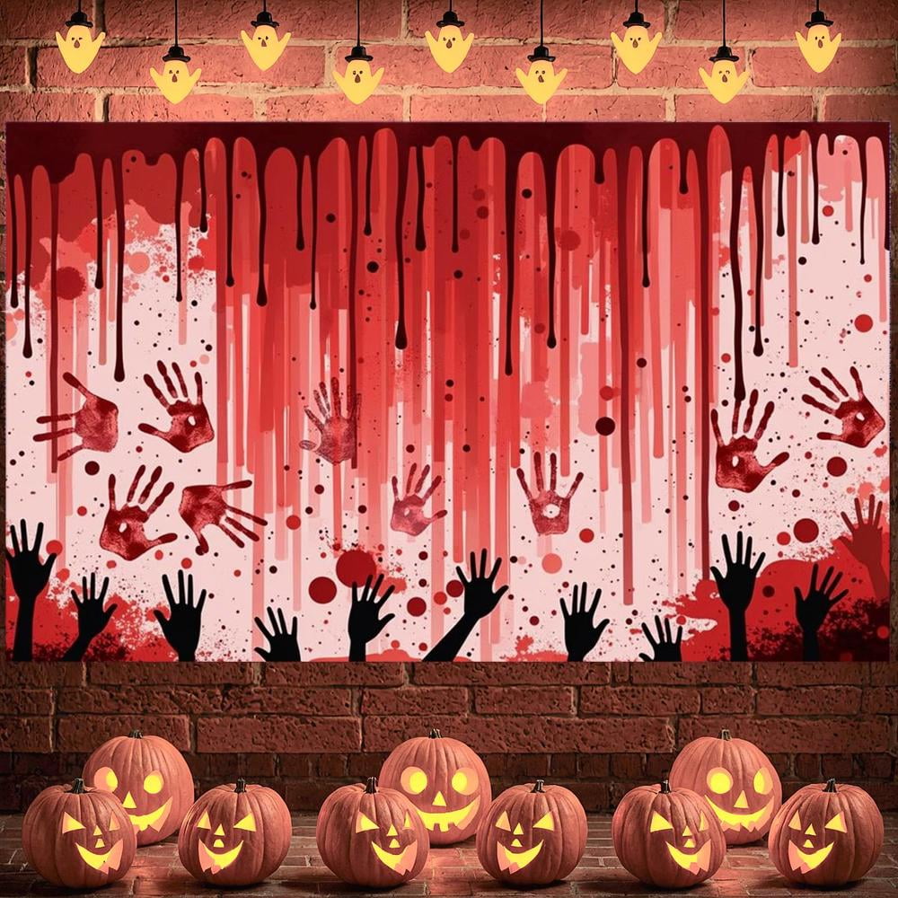 Horror Halloween Scary Blood Splatter Backdrop Red Blood Dripping Ghost ...