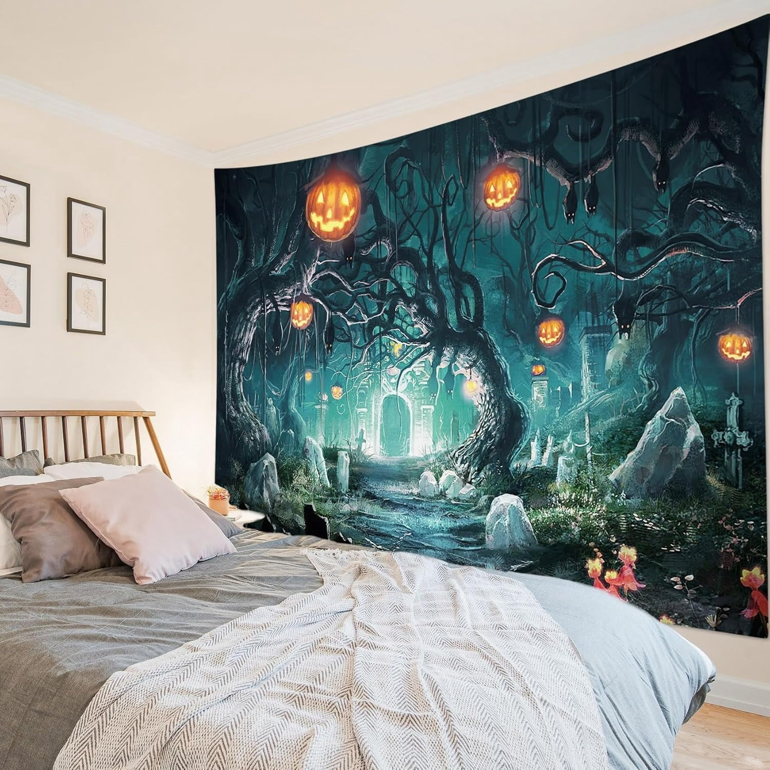 Horror Halloween Tapestry Fall Wall Hanging Pumpkin Wall Art Gothic ...