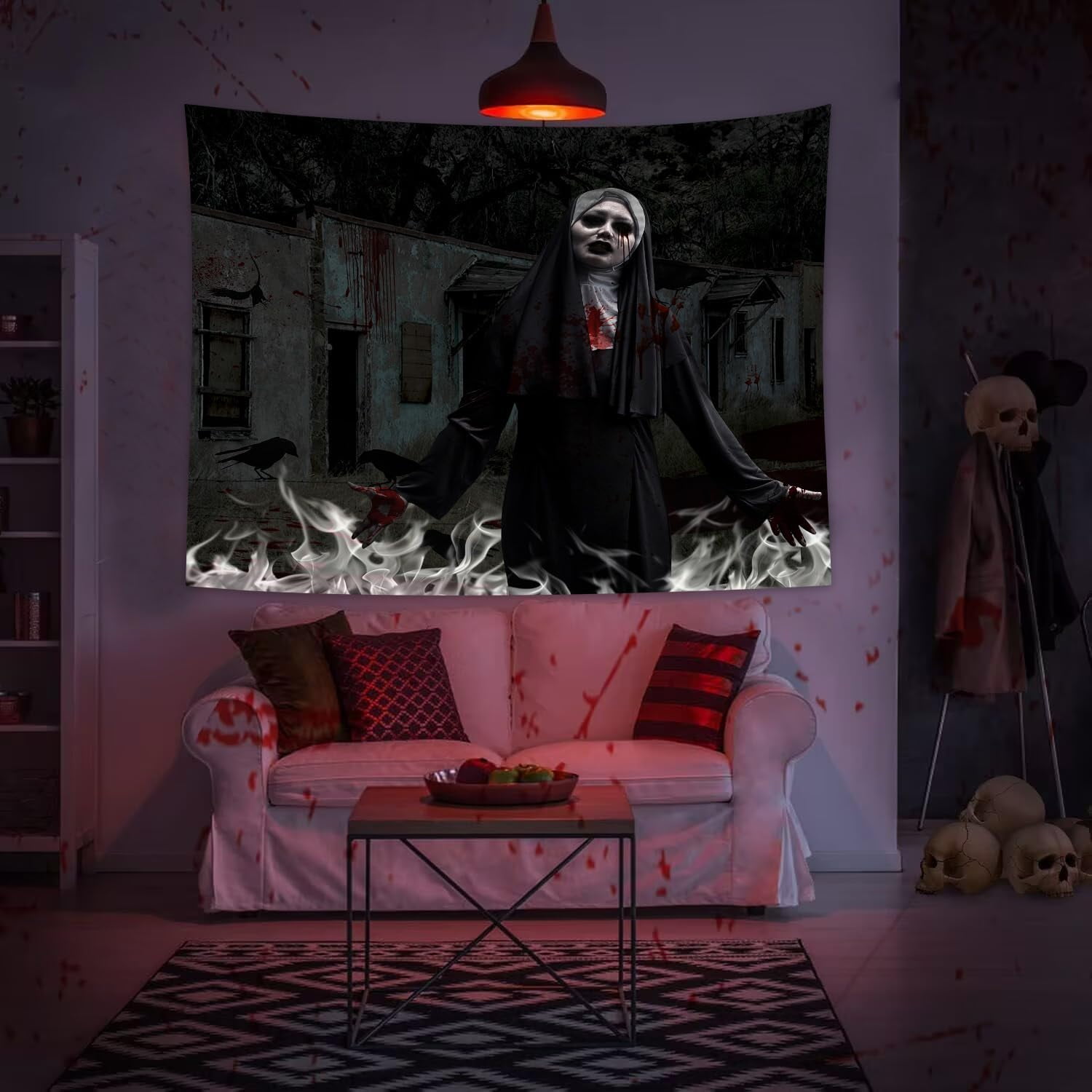 Horror Halloween Tapestry Wall Hanging Horror Castle Window Tapestry ...
