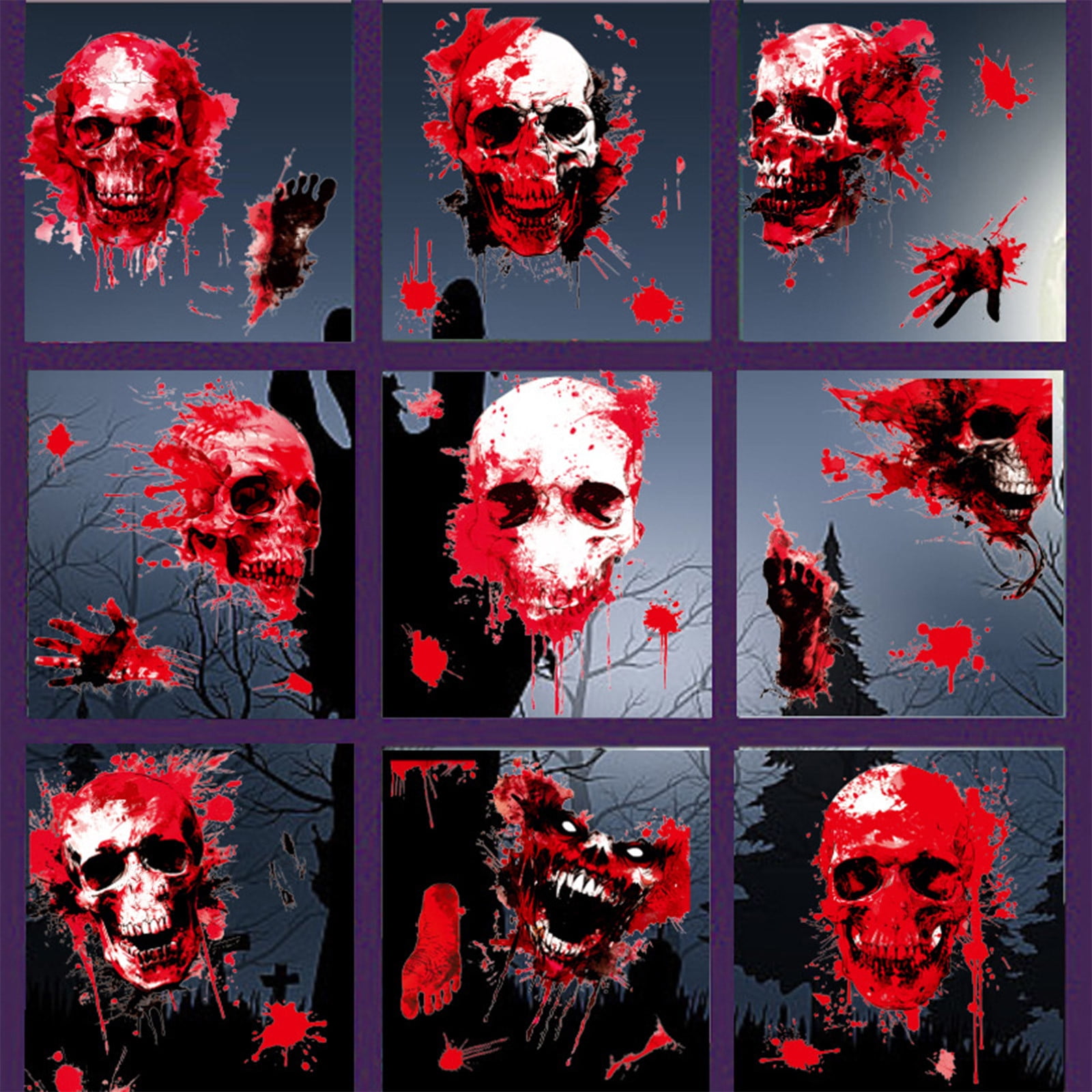Horror Halloween Window Scene Layout Skull Tombstone Red Handprint ...