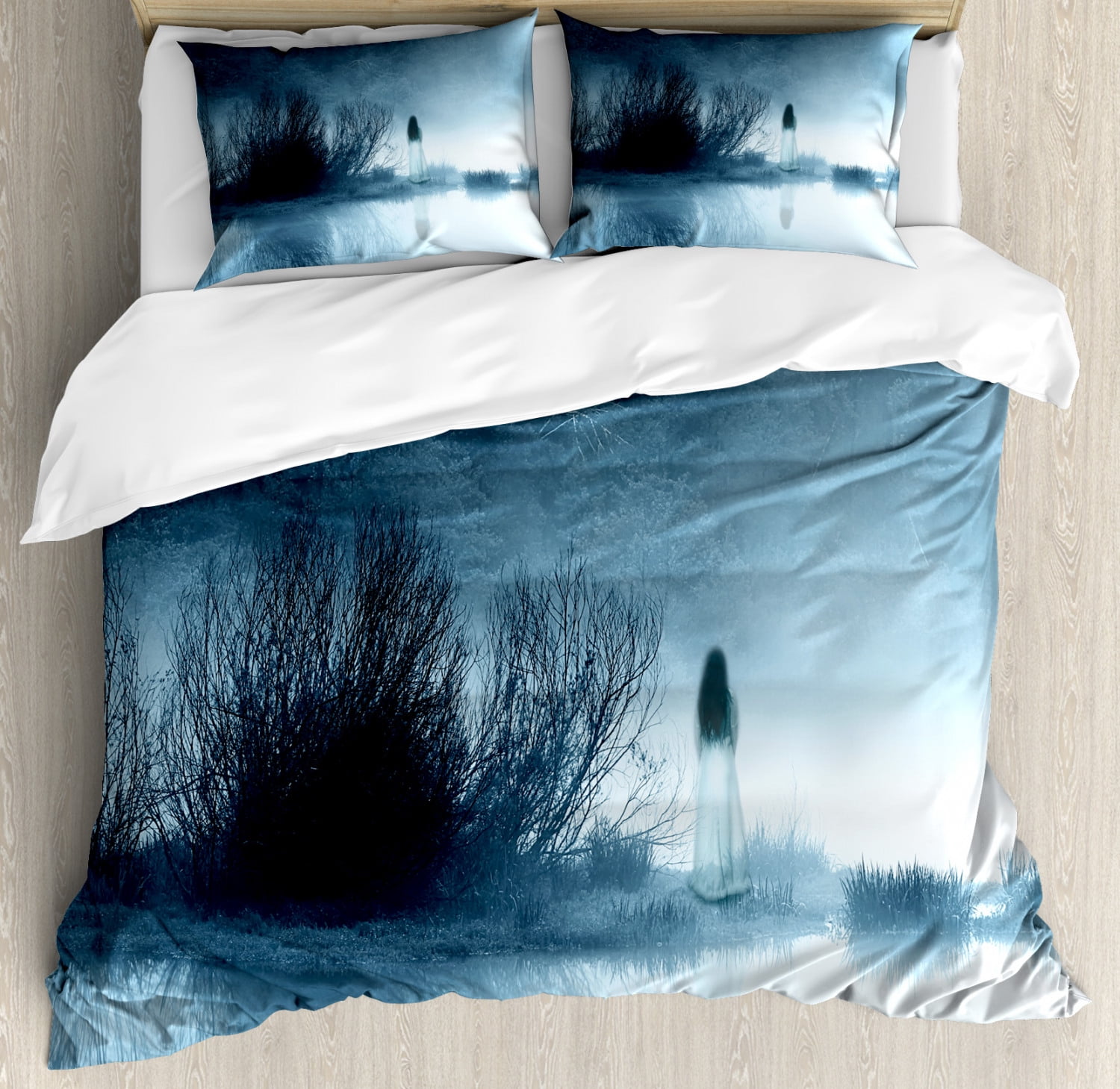 Horror House Decor Queen Size Duvet Cover Set, Mysterious Women in ...