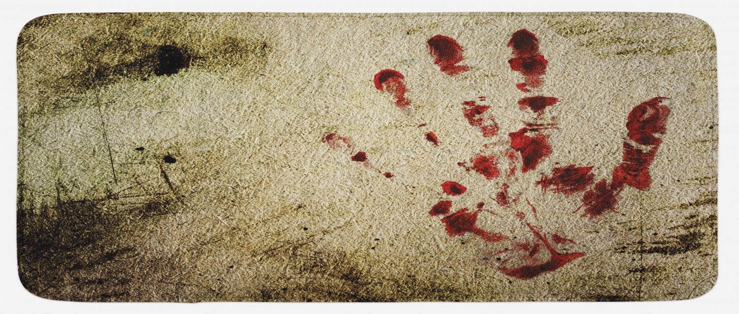 Horror House Kitchen Mat, Grunge Dirty Wall Bloody Hand Print Murky ...