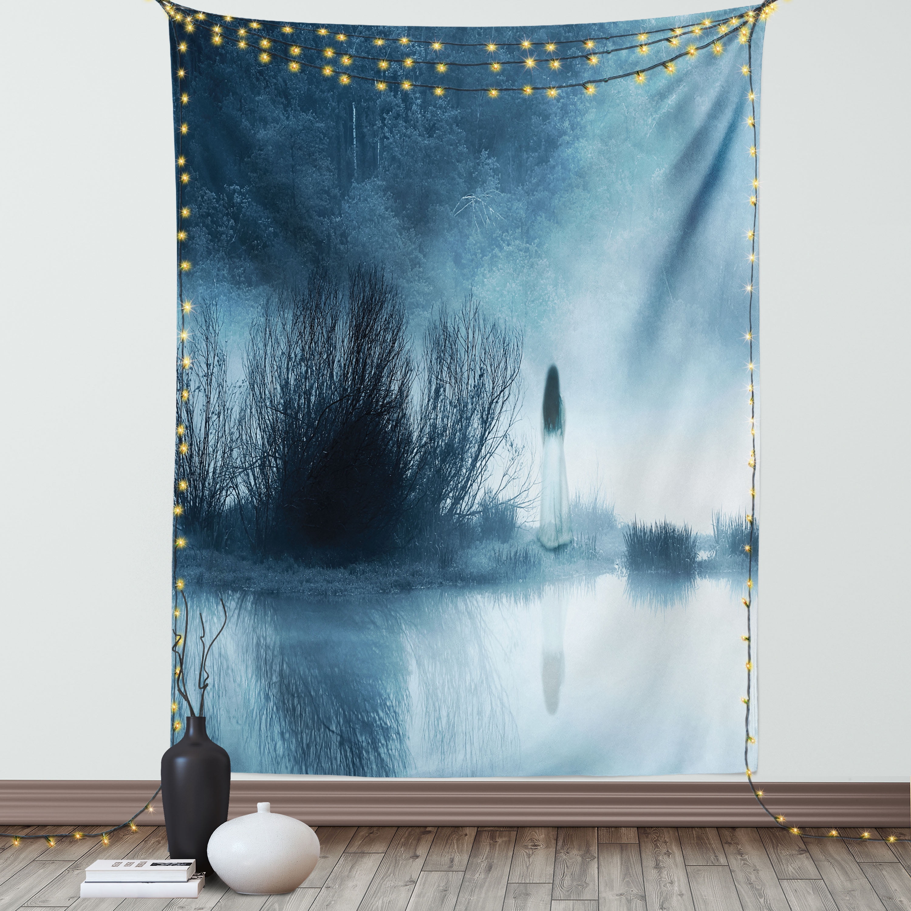 Horror House Tapestry, Mysterious Women in Foggy Forest Bushes ...