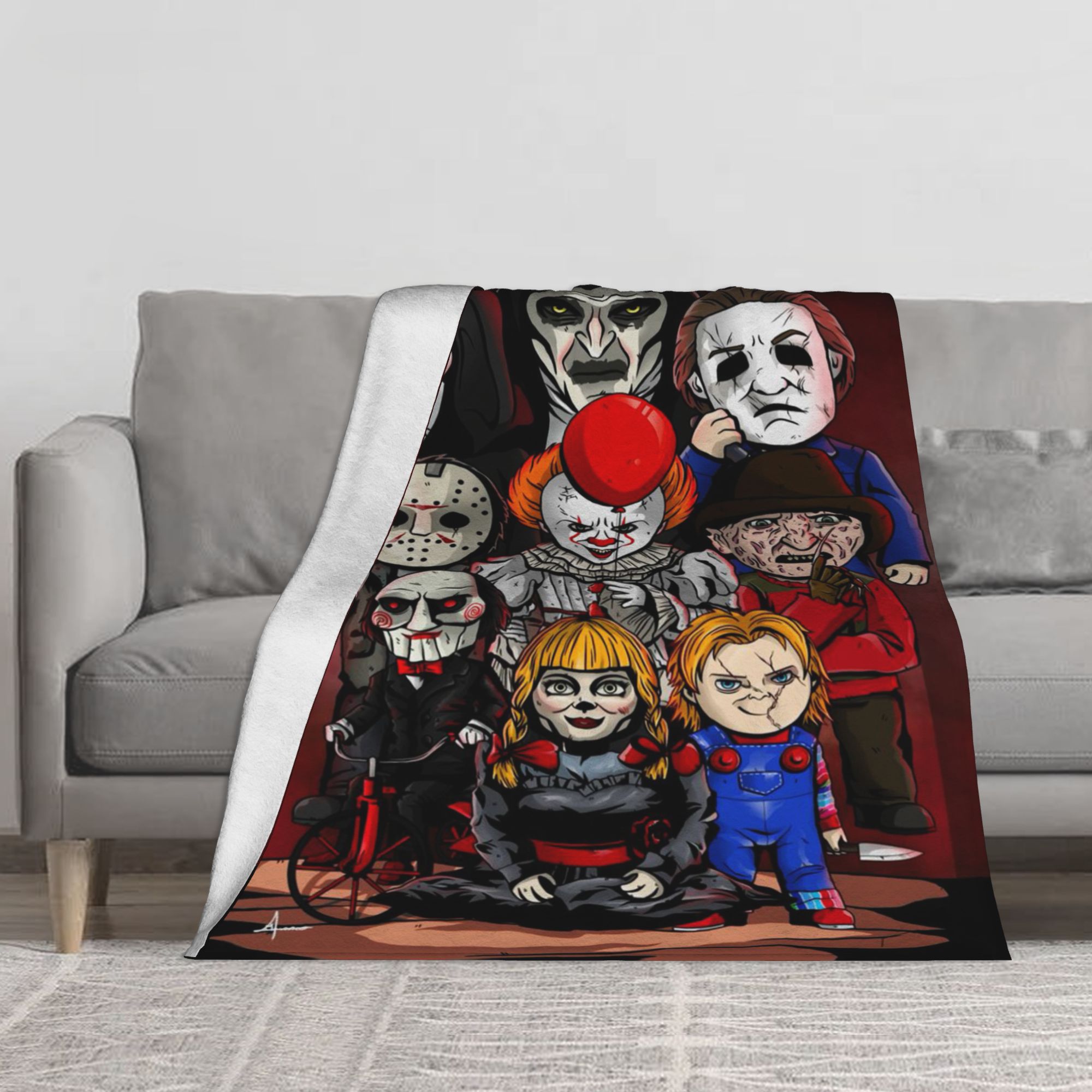 Horror Icons Flannel Fleece Throw Blanket - Dark Style Digital Print ...
