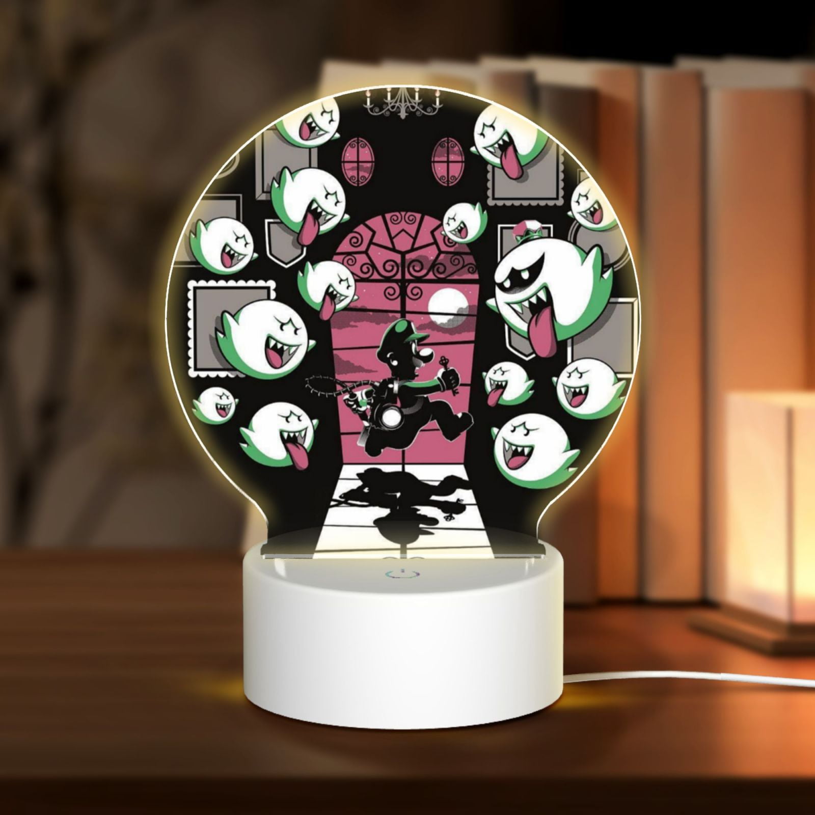 Horror Luigi's Mansion Round Acrylic Night Light Decoration USB Cable ...