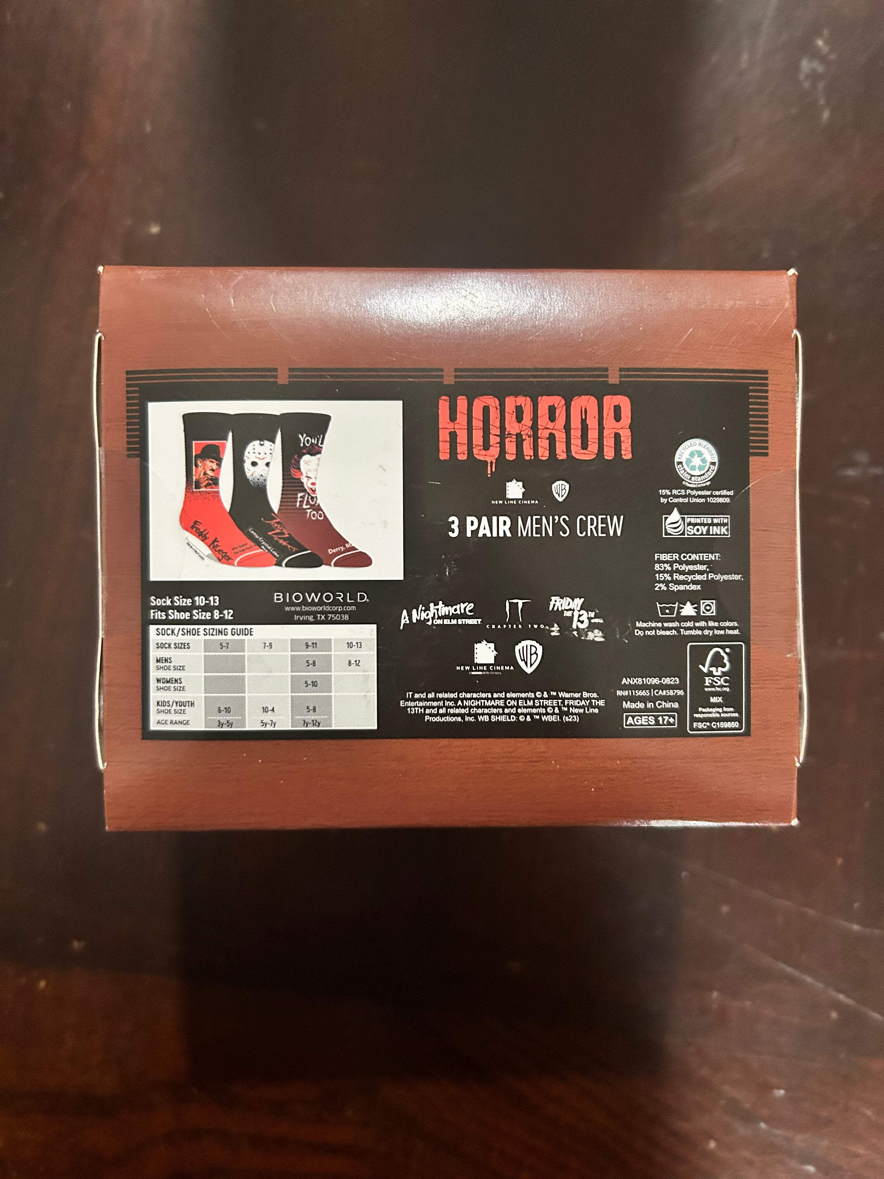 Horror Men's 3-Pack of Crew Socks with Novelty Gift Box, Sizes 8-12 ...