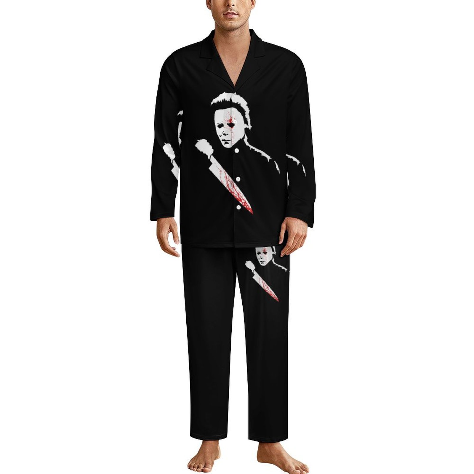 Horror Michael Myers Long Sleeved Pajama Set for Men Sleepwear Sets ...