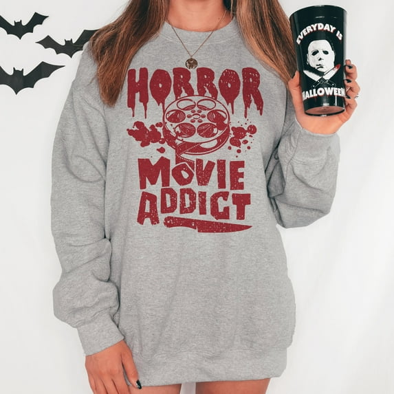 Horror Movie Addict Crewneck T-Shirt, Halloween T-Shirt, Trendy ...