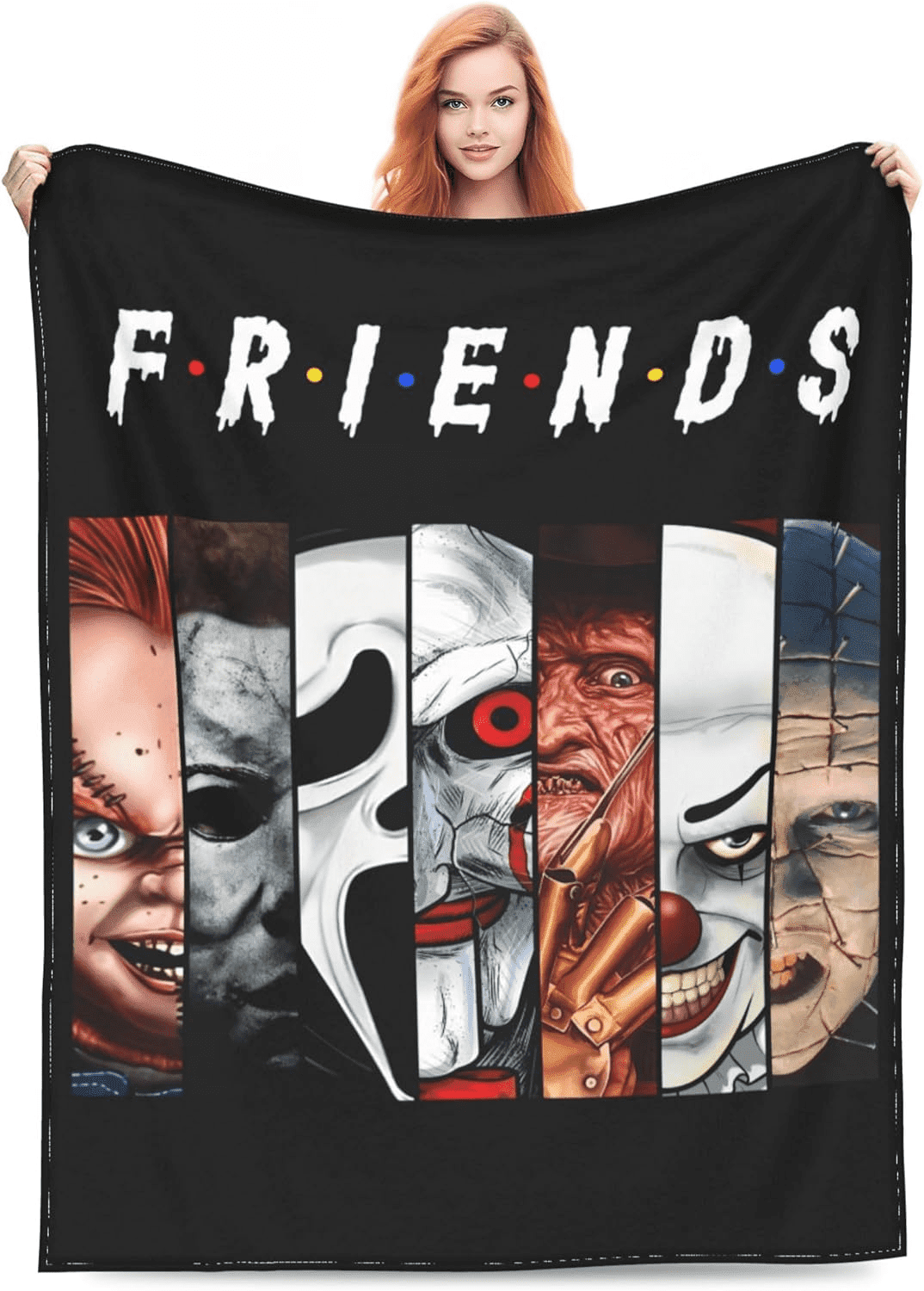 Horror Movie Characters Printed Patchwork Plush Throw Blanket, Multi ...