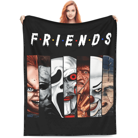Horror Movie Characters Printed Patchwork Plush Throw Blanket, Multi ...