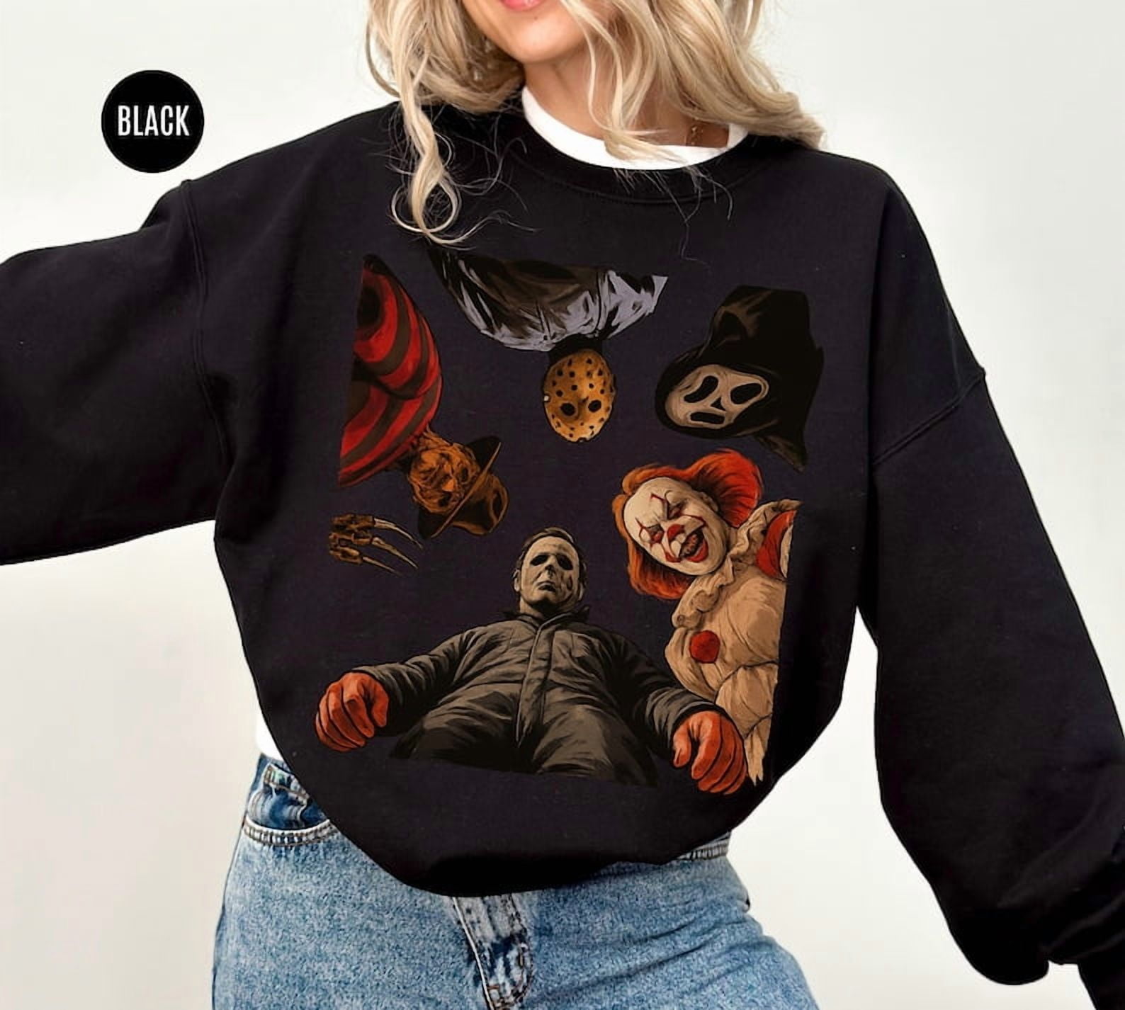 Horror Movie Characters Sweatshirt, Scary Movies Character Sweatshirt ...