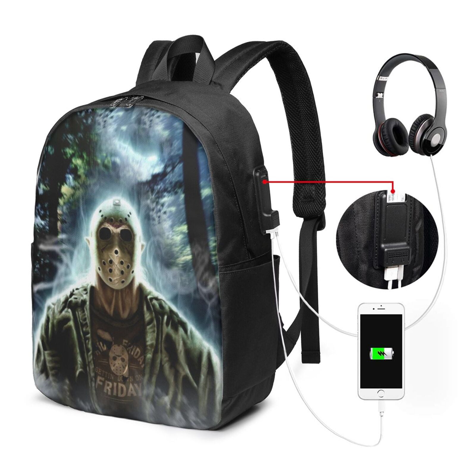 Horror Movie Friday The 13th Laptop Backpack with U-SB Book Bag for ...