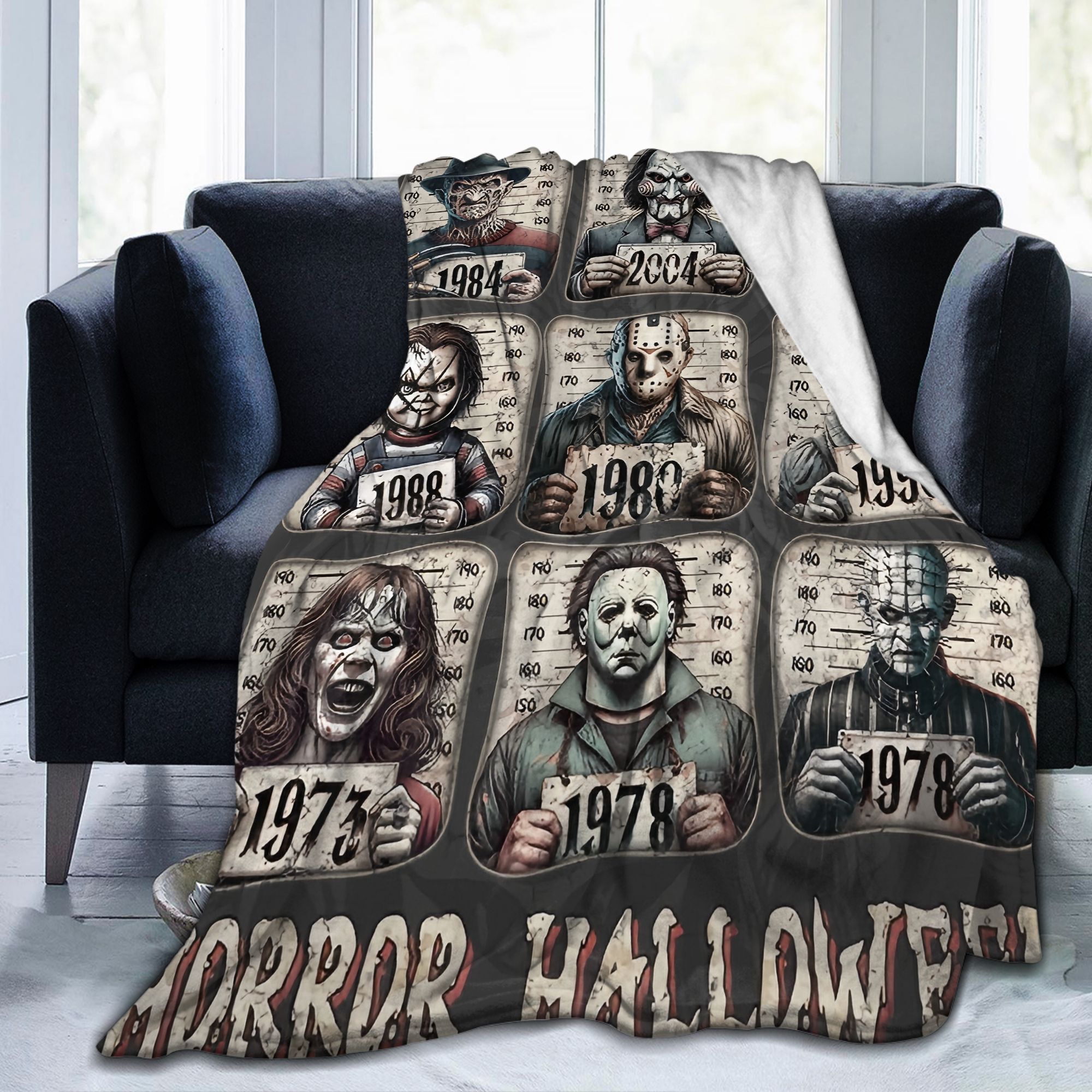 Horror Movie Icons Print Super Soft Flannel Blanket - Vintage Mugshot ...