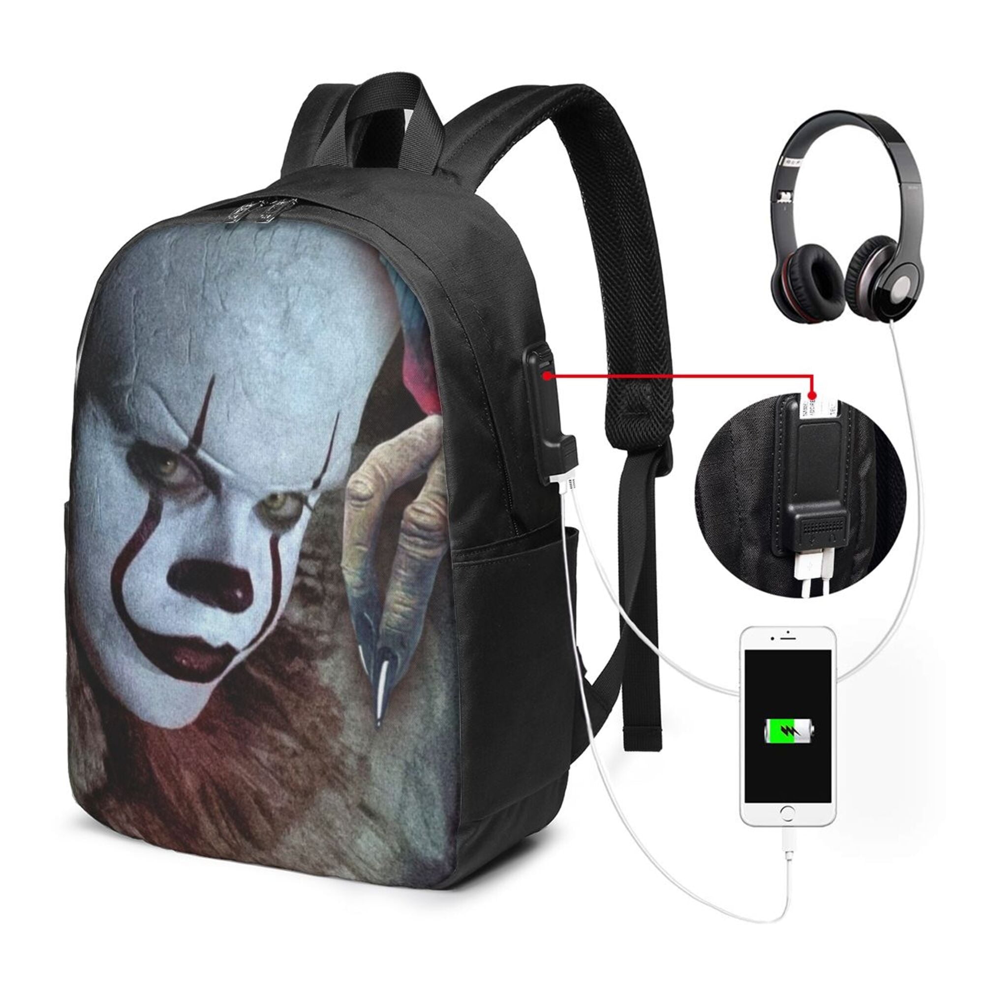 Horror Movie Laptop Backpack With USB Charging Port, Pennywise Laptop ...