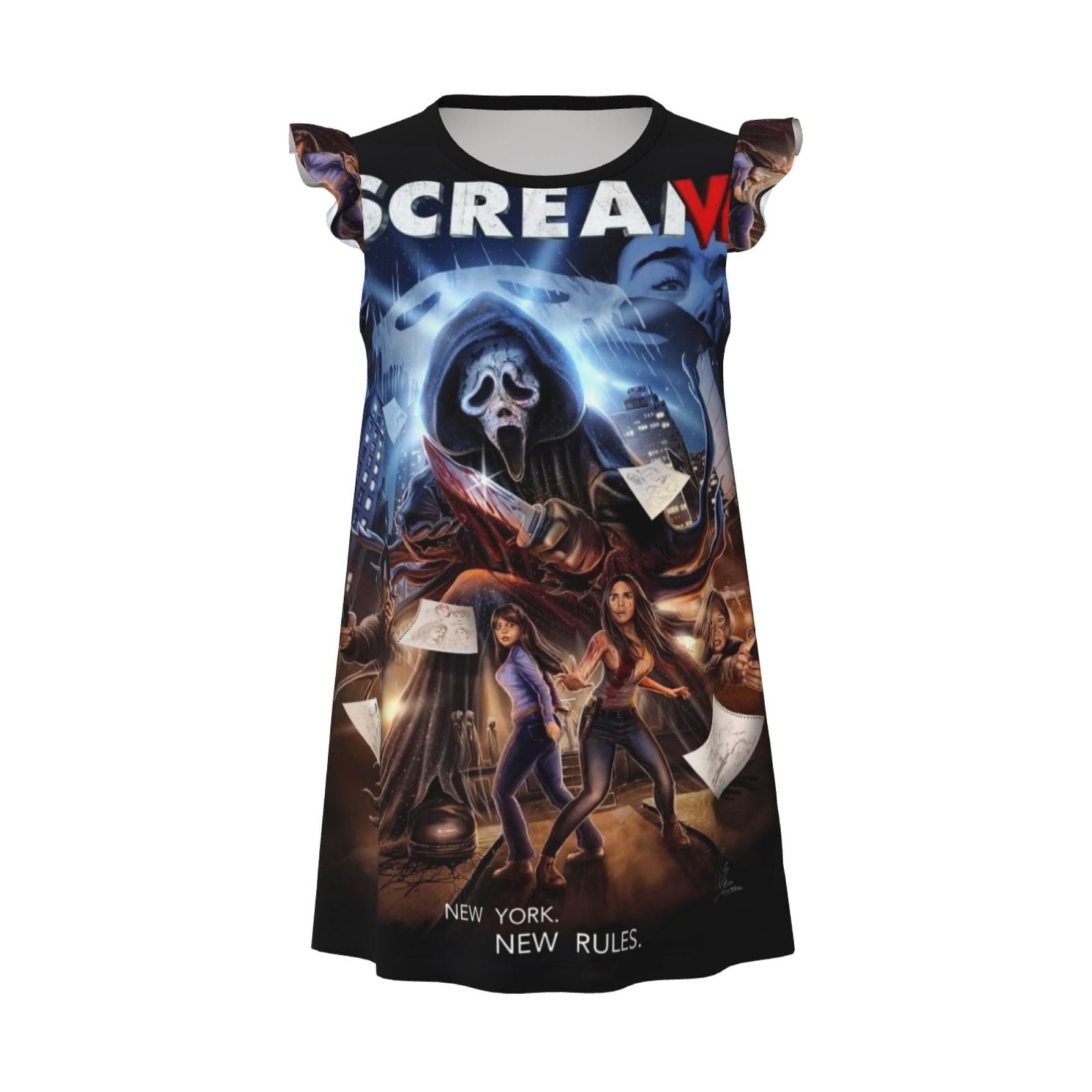 Horror Movie Scre-am0 Flutter Sleeve Soft Fabric Casual Dress Cartoon ...