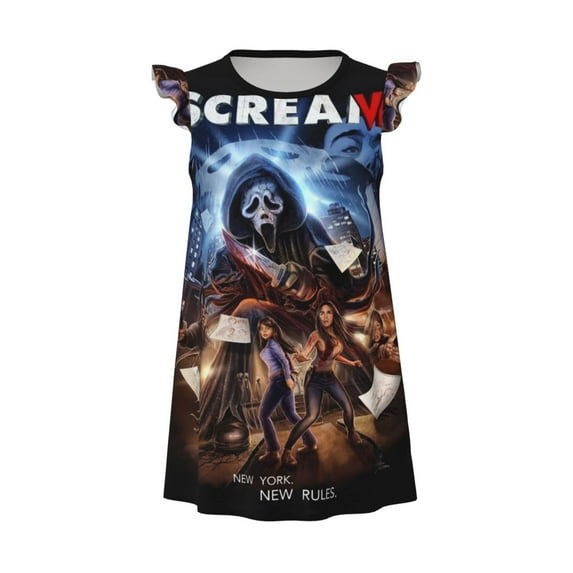 Horror Movie Scre-am0 Flutter Sleeve Soft Fabric Casual Dress Cartoon ...