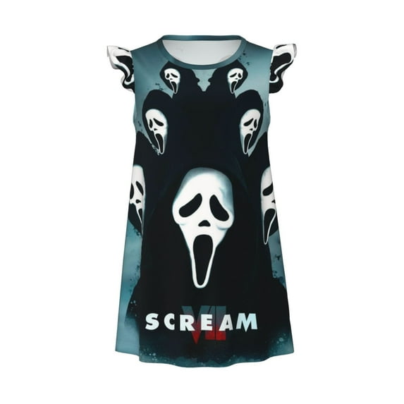 Horror Movie Scre-am0 Flutter Sleeve Soft Fabric Casual Dress Cartoon ...