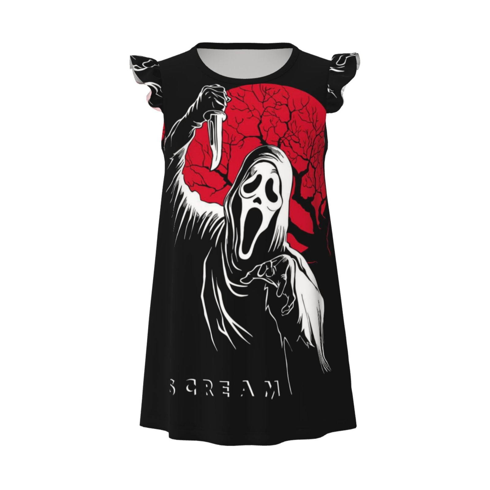 Horror Movie Scre-am0 Flutter Sleeve Soft Fabric Casual Dress Cartoon ...
