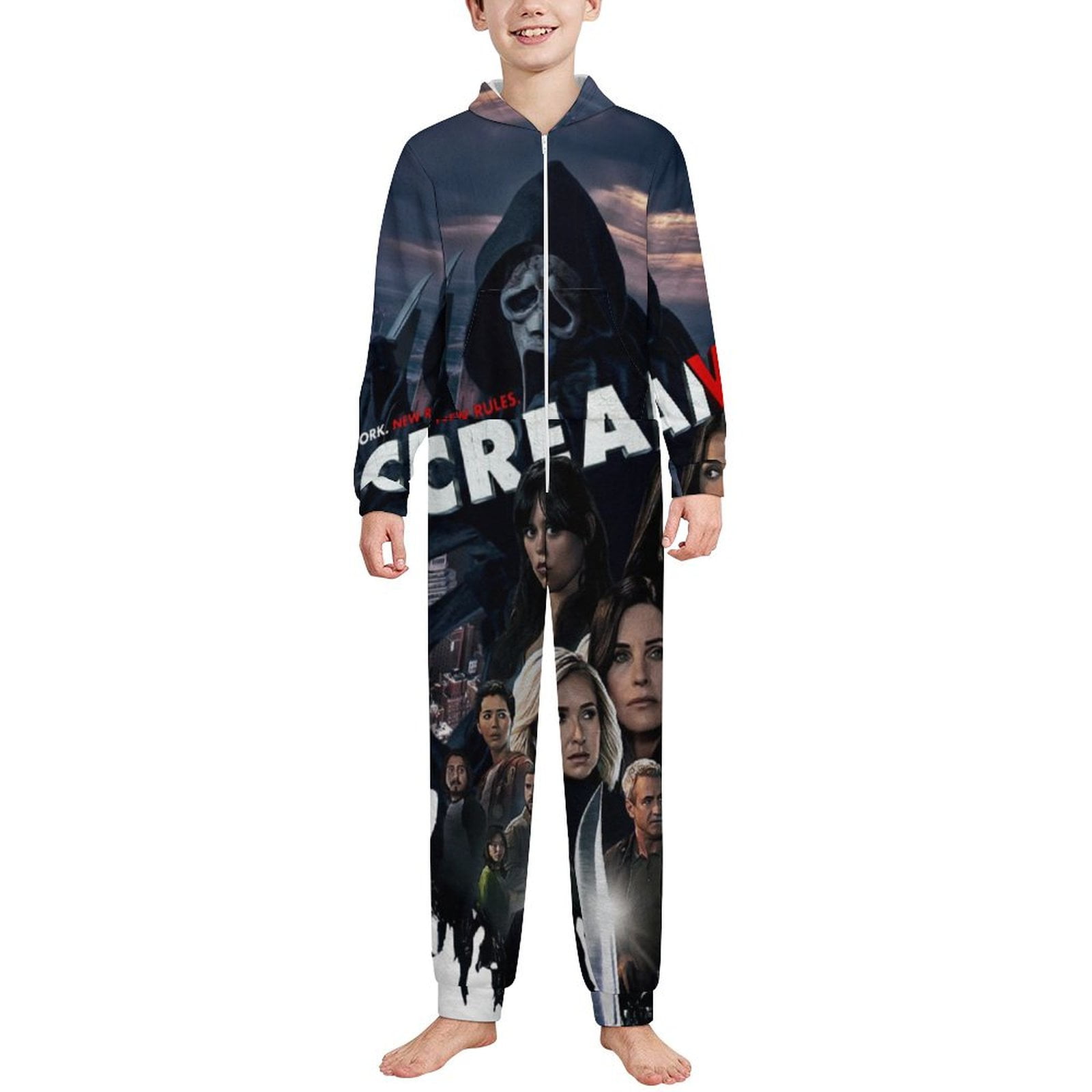 Horror Movie Scream Ghost Face Pajamas Onesie Jumpsuit Zipper Soft PJ's ...