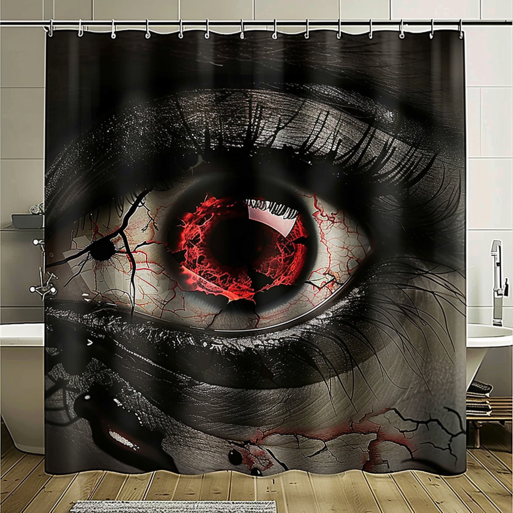 Horror Movie Style Shower Curtain with Realistic Eye Design and Red ...